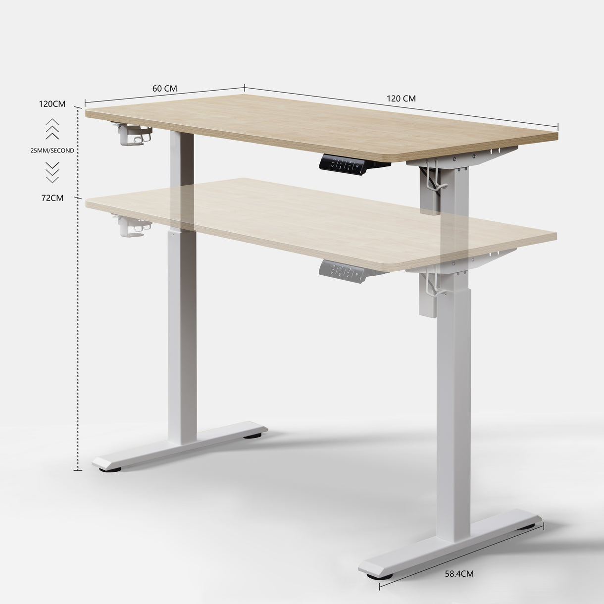 KOWO Adjustable Electric Desk with USB Hub and Non-Spliced Tabletop